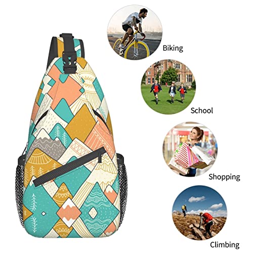 FFEXS Mountains Print Cross chest bag diagonally Hiking Daypack Crossbody Shoulder Bag Sling Backpack Outdoor Cycling Bag