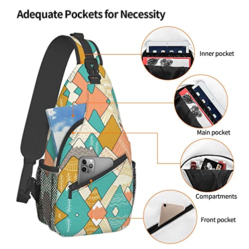 FFEXS Mountains Print Cross chest bag diagonally Hiking Daypack Crossbody Shoulder Bag Sling Backpack Outdoor Cycling Bag