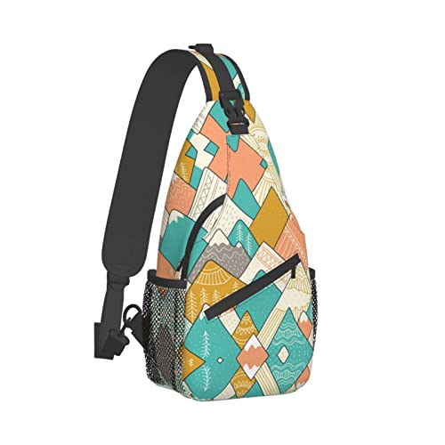 FFEXS Mountains Print Cross chest bag diagonally Hiking Daypack Crossbody Shoulder Bag Sling Backpack Outdoor Cycling Bag