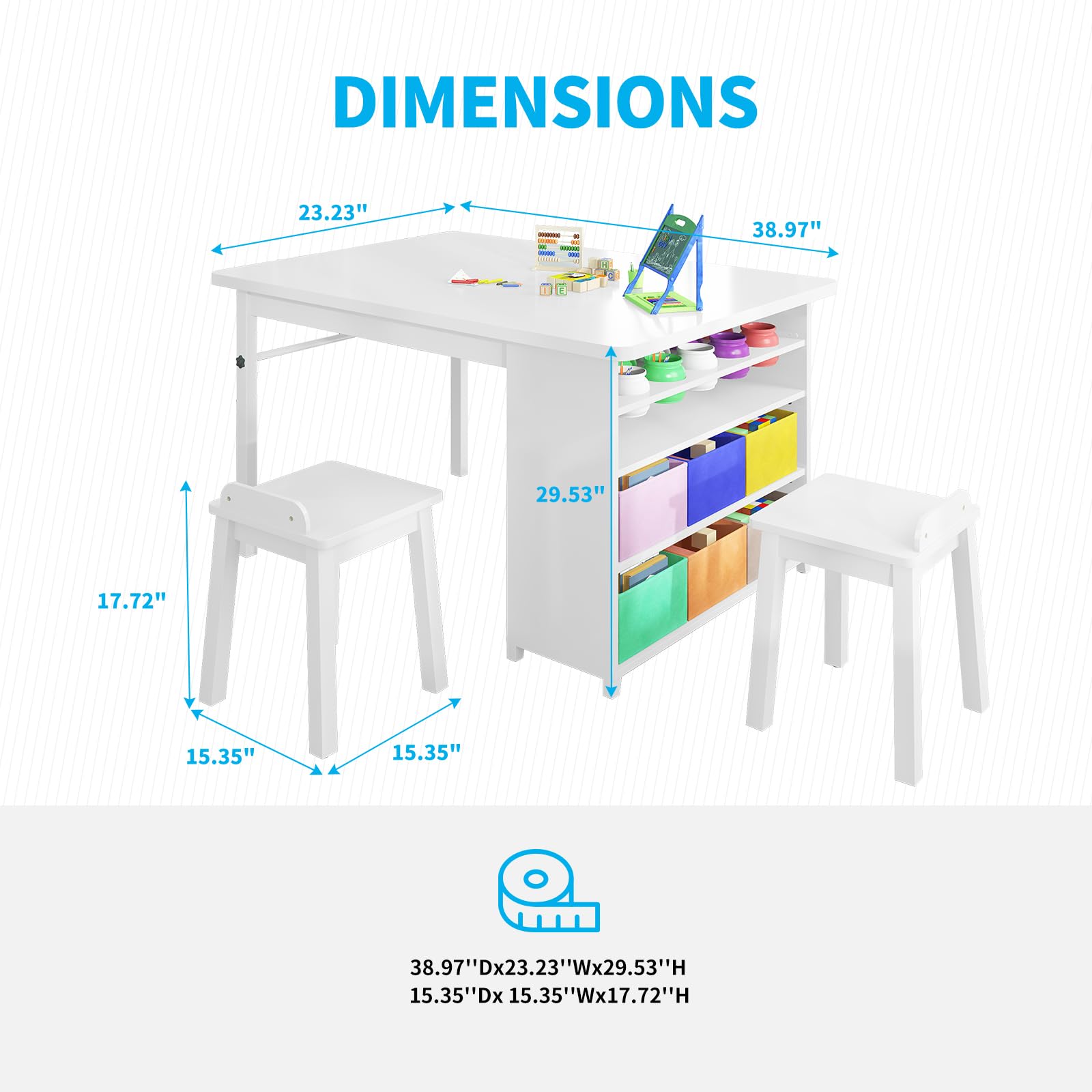 Mjkone Kids Art Table and 2 Chairs,Wooden Kid Craft Desk,Drawing and Painting Table Sets for Chirldren,Preschool Toddler Learning Furniture with Paper Roller,White