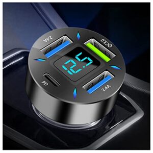 car charger 66w super fast charging with usb pd&qc 3.0(voltmeter&led lights) universal quick charge for 12-24v car cigarette lighter plug,compatible with iphone 14 13 12,s22 s21 s20,ipad (bk351)