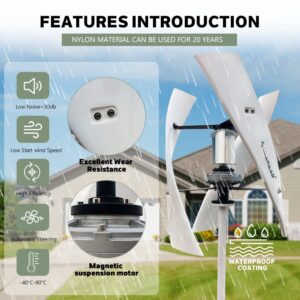 Efficient New Vertical Wind Turbine, 9000W 3 Bladeslow Noise Rotation Wind Turbine Generator for Windmill Home Farm Wind Generator (White,12V 24V 48V),12v