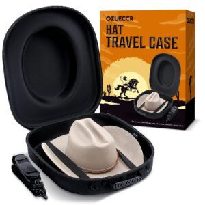 ozueccr travel hat carrier case - crush proof for cowboy, panama & tweed hats - carrying handle, shoulder & luggage straps - large