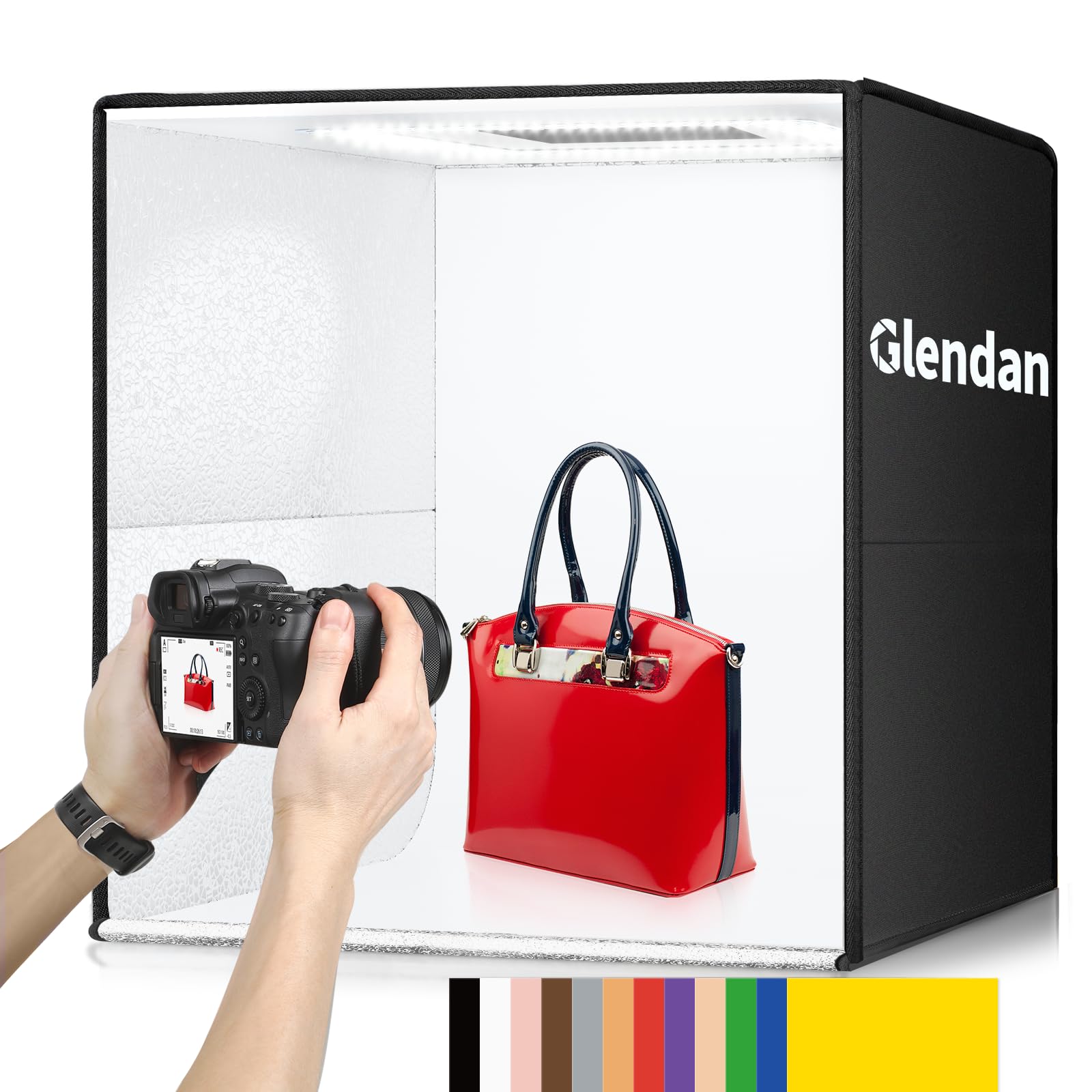 Glendan 20x20 inch Light Box Photography, Large Photo Studio Light Box, Professional Dimmable Photo Booth with 240 LED Lights & 6 Double-Sided Color Backdrops Photo Box for Product Photography