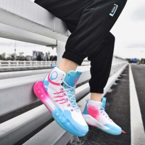 Mens Basketball Shoes Breathable Non Slip Running Fashion Sneakers Blue Pink