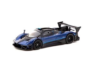 pagani zonda revolucion blue metallic and black with light blue stripes global64 series 1/64 diecast model car by tarmac works t64g-tl016-bl