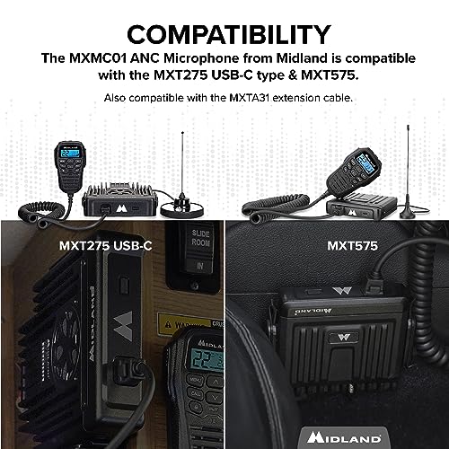 Midland – MXMC01 | Replacement Microphone for MXT275 & MXT575 – ANC Automatic Noise Canceling Electronic Microphone – Off-Roading Loud and Open-Air Vehicle - GMRS Farming Overlanding