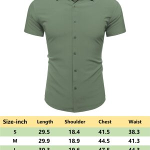 URRU Men's Muscle Dress Shirts Slim Fit Stretch Short Sleeve Casual Button Down Shirts for Men Army Green L