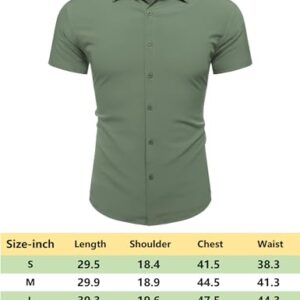 URRU Men's Muscle Dress Shirts Slim Fit Stretch Short Sleeve Casual Button Down Shirts for Men Army Green M