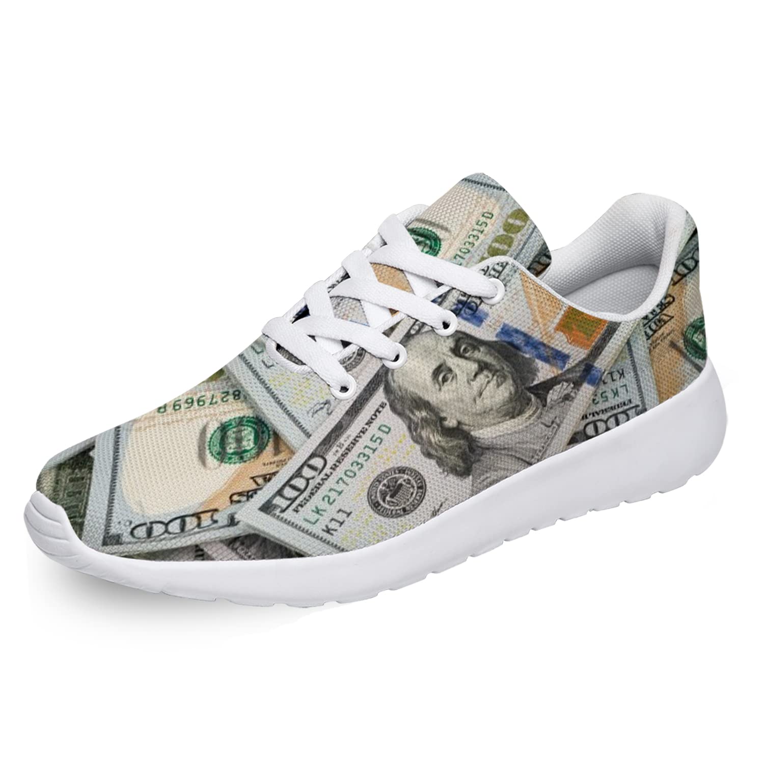 Men's Women's Running Shoes New One Hundred Dollar Bill Money Print Tennis Walking Sneakers Gifts for Boy Girl,US Size 12 Women/10.5 Men Beige