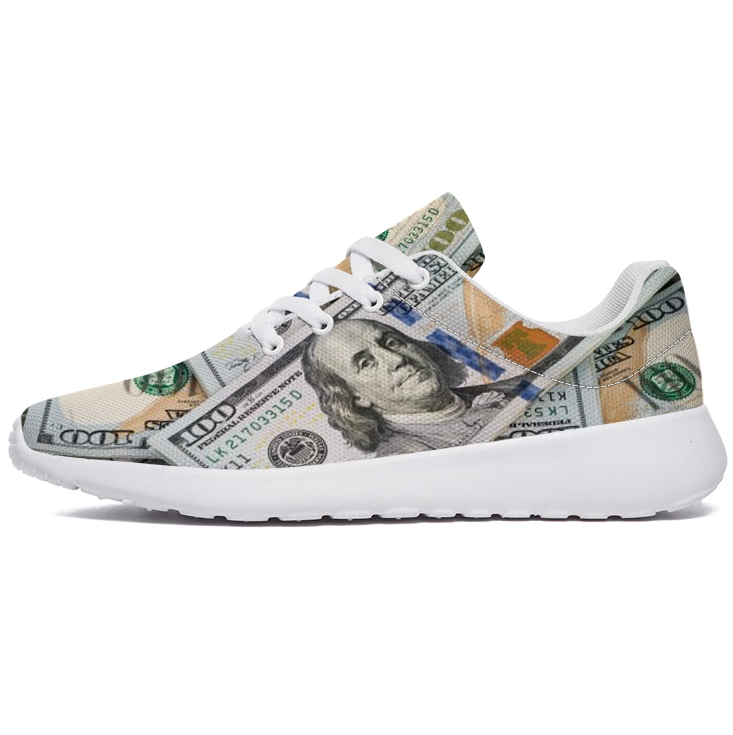 Men's Women's Running Shoes New One Hundred Dollar Bill Money Print Tennis Walking Sneakers Gifts for Boy Girl,US Size 12 Women/10.5 Men Beige