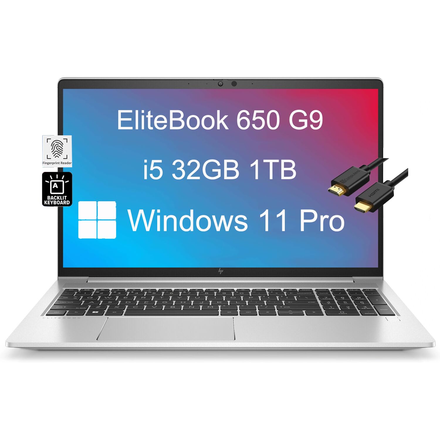 HP Latest EliteBook 650 G9 15.6" FHD Business Laptop (Intel 10-Core i5-1235U, 32GB RAM, 1TB SSD) IPS Anti-Glare, IST SD Card, Backlit KB, Fingerprint, Webcam, 2024, Win 11 Pro, Silver