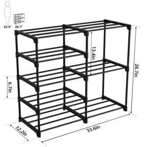 XJJX 5-Tier Shoe Rack Storage for Closet, 28 Pairs Metal Stackable Shoes Rack Boots Organizer Shoe Shelf Shoe Stand with Side Bag for Entryway Closet Hallway and Bedroom