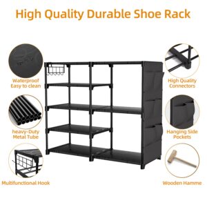 XJJX 5-Tier Shoe Rack Storage for Closet, 28 Pairs Metal Stackable Shoes Rack Boots Organizer Shoe Shelf Shoe Stand with Side Bag for Entryway Closet Hallway and Bedroom