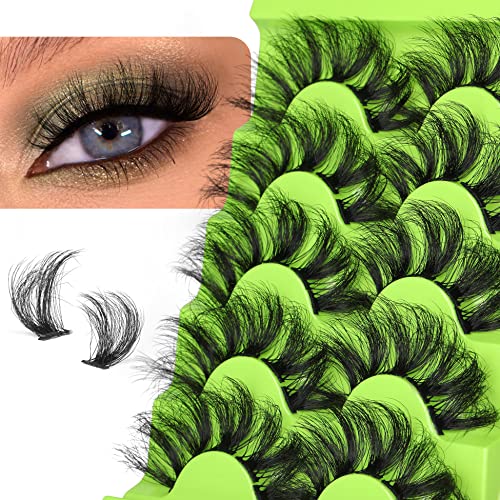 Cluster Lashes 16-22mm Fluffy Dramatic Curly Russian Strip Cat-Eye Individual Lashes Wispy DIY Lash Extensions 6D Faux Mink False Eyelashes