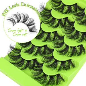 Cluster Lashes 16-22mm Fluffy Dramatic Curly Russian Strip Cat-Eye Individual Lashes Wispy DIY Lash Extensions 6D Faux Mink False Eyelashes