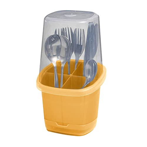 Toledo Covered Cutlery and Utensil holder, Flatware Plastic Caddy Organizer for Silverware with Cover top Perfect for Kitchen, picnic, home, BBQ, Party, Camping, Outdoor and Restaurant (Biege)