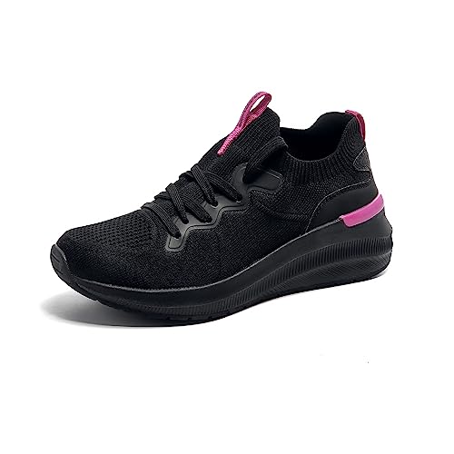 ANJOUFEMME Athletic Comfortable Running Shoes for Women - Black Womens Slip on Tennis Shoes Non Slip Workout Gym Walking Shoes for Women Fashion Wedge Sneakers