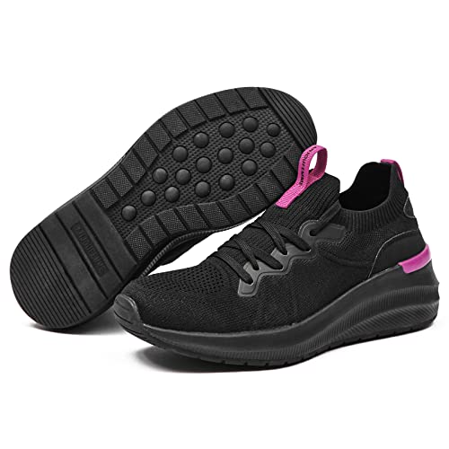 ANJOUFEMME Athletic Comfortable Running Shoes for Women - Black Womens Slip on Tennis Shoes Non Slip Workout Gym Walking Shoes for Women Fashion Wedge Sneakers