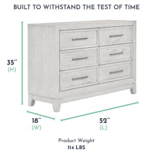 Evolur Lourdes Double Dresser in Greyhound, Comes with Six Spacious Drawers, Made of Hardwood, Included Anti Tipping Kit, Dresser for Nursery, Bedroom, Wooden Nursery Furniture