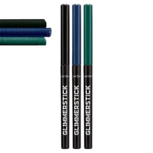 eldimer 3 pcs set - avon glimmerstick eyeliner - blackest black - starry night blue - emerald green