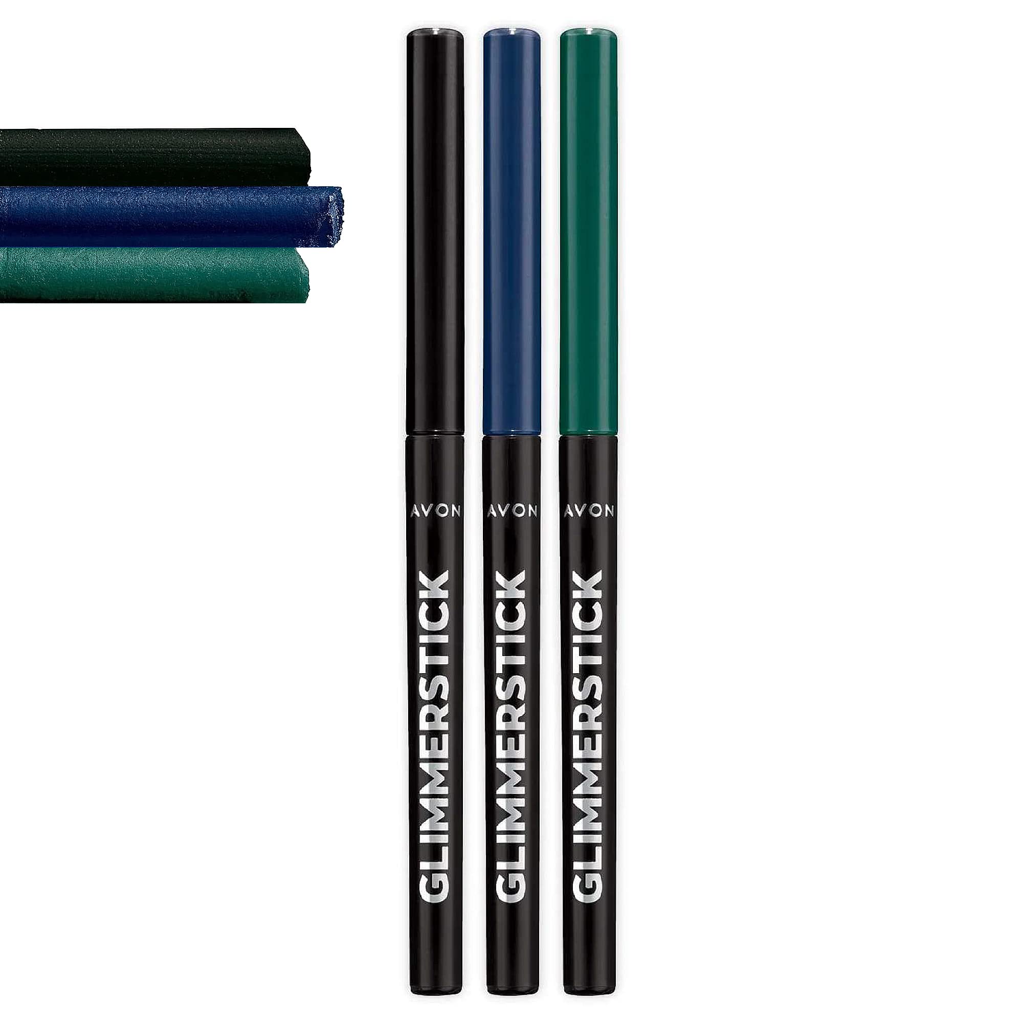 eldimer 3 PCS Set - Avon Glimmerstick Eyeliner - Blackest Black - Starry Night Blue - Emerald Green