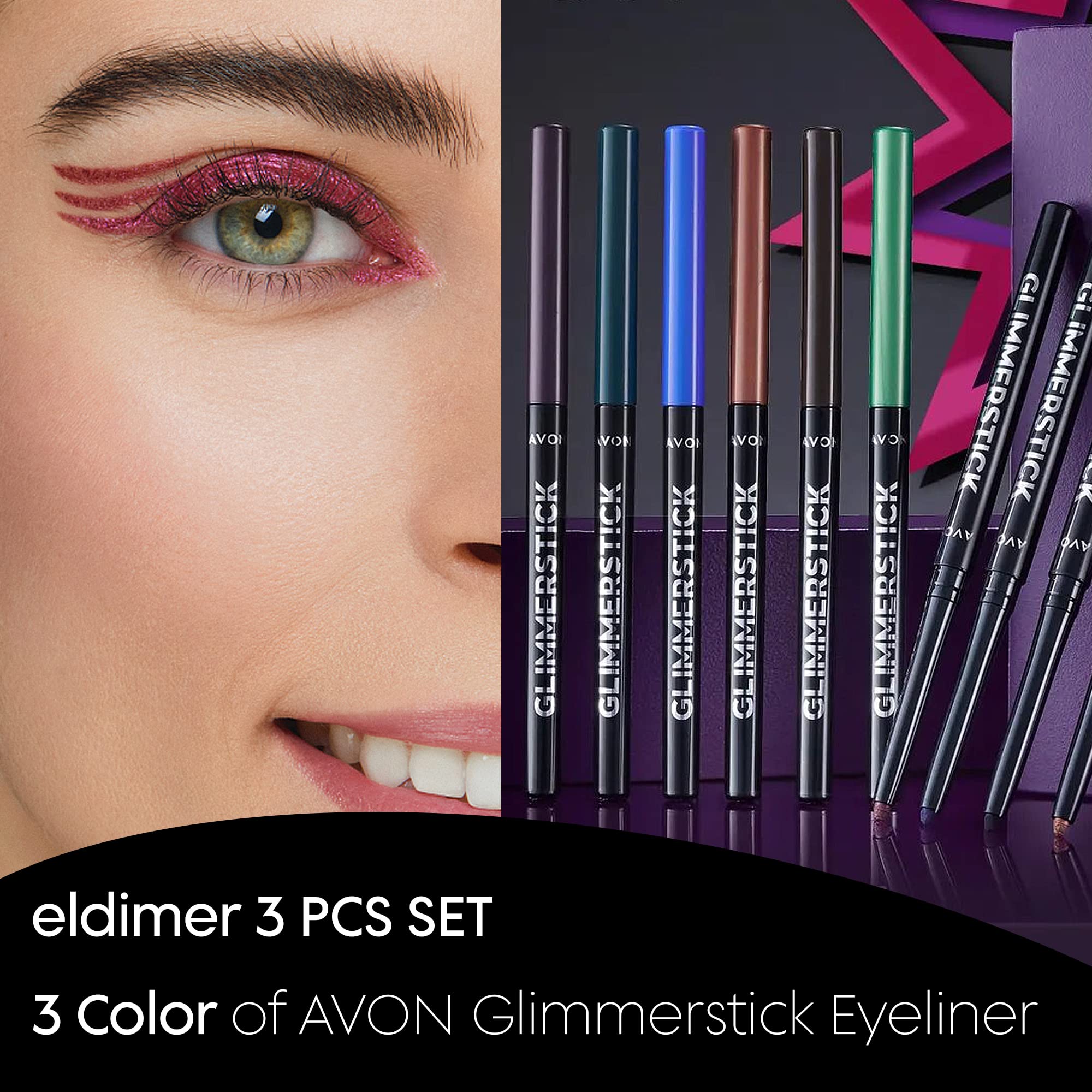 eldimer 3 PCS Set - Avon Glimmerstick Eyeliner - Blackest Black - Starry Night Blue - Emerald Green