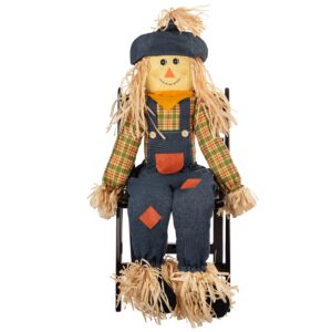 Large Thanksgiving Sitting Scarecrow Decor, Set of 2 50" Boy Girl Sitting Couple Scarecrows Deluxe Holiday Indoor Outdoor Fall Decoration for Autumn Harvest Home Porch Yard Garden Fireplace Mantle