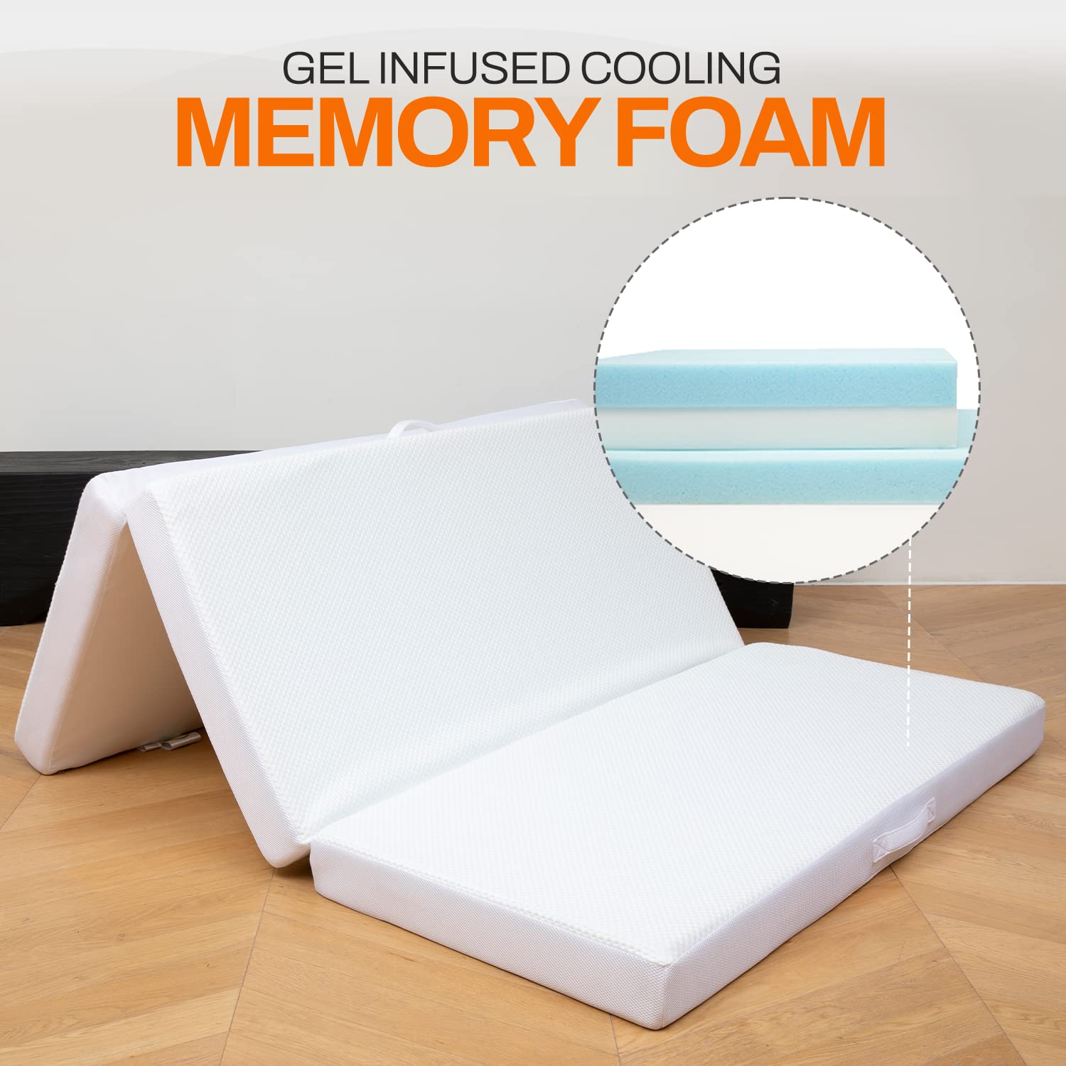 Cheer Collection Tri-Fold Memory Foam Mattress - 4" Thick Gel Infused Foam Folding Bed for Guests, Cot Size - 31" x 75"