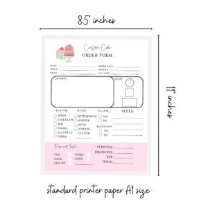 Custom Cake Order Form Sheets | 50 pk | for Bakers Dessert Wedding Birthday Party Cake Form Book Bakers Supplies Small Business Planner 8.5x11” inches