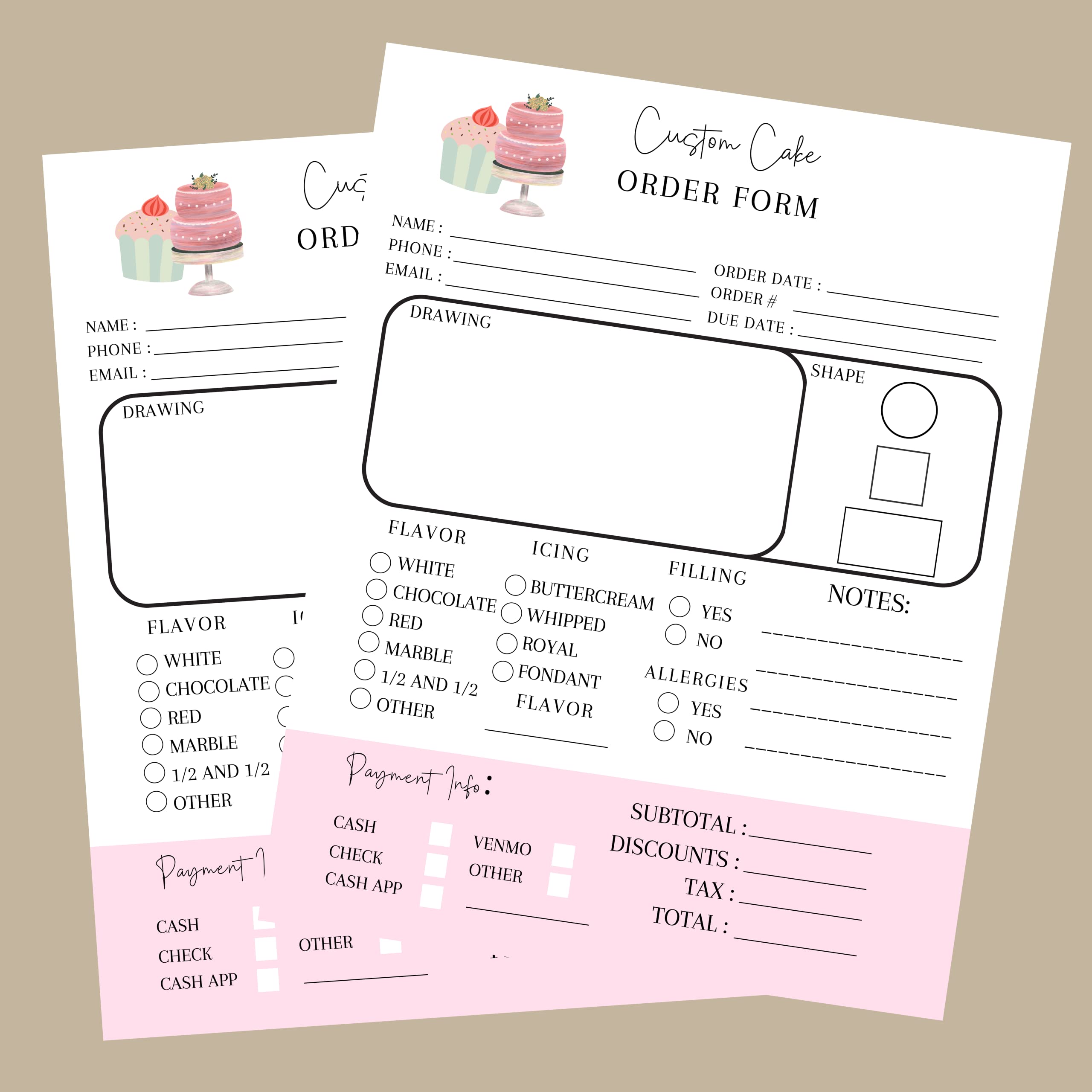 Custom Cake Order Form Sheets | 50 pk | for Bakers Dessert Wedding Birthday Party Cake Form Book Bakers Supplies Small Business Planner 8.5x11” inches