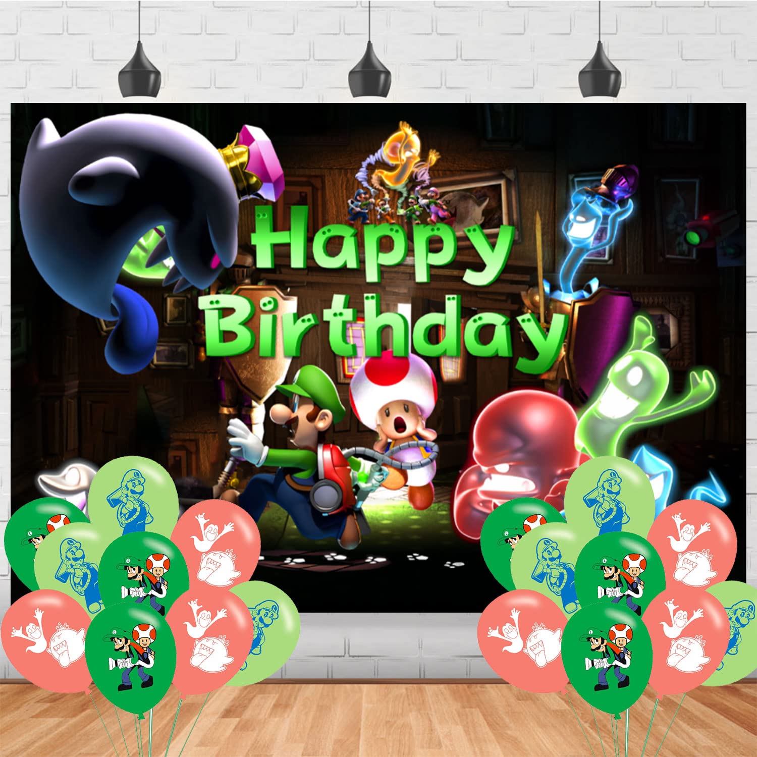 Luigi's Mansion 3 Birthday Backdrop Cartoon Luigi's Mansion 3 Banner Poster for Luigi's Mansion Fans Girls Cartoon Theme Party DecorationsLuigi's Mansion Birthday Supplies Background Studio