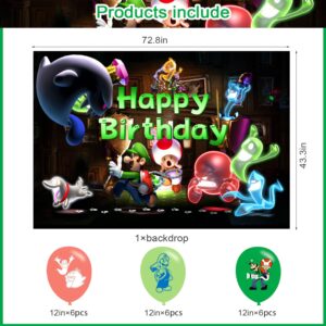 Luigi's Mansion 3 Birthday Backdrop Cartoon Luigi's Mansion 3 Banner Poster for Luigi's Mansion Fans Girls Cartoon Theme Party DecorationsLuigi's Mansion Birthday Supplies Background Studio