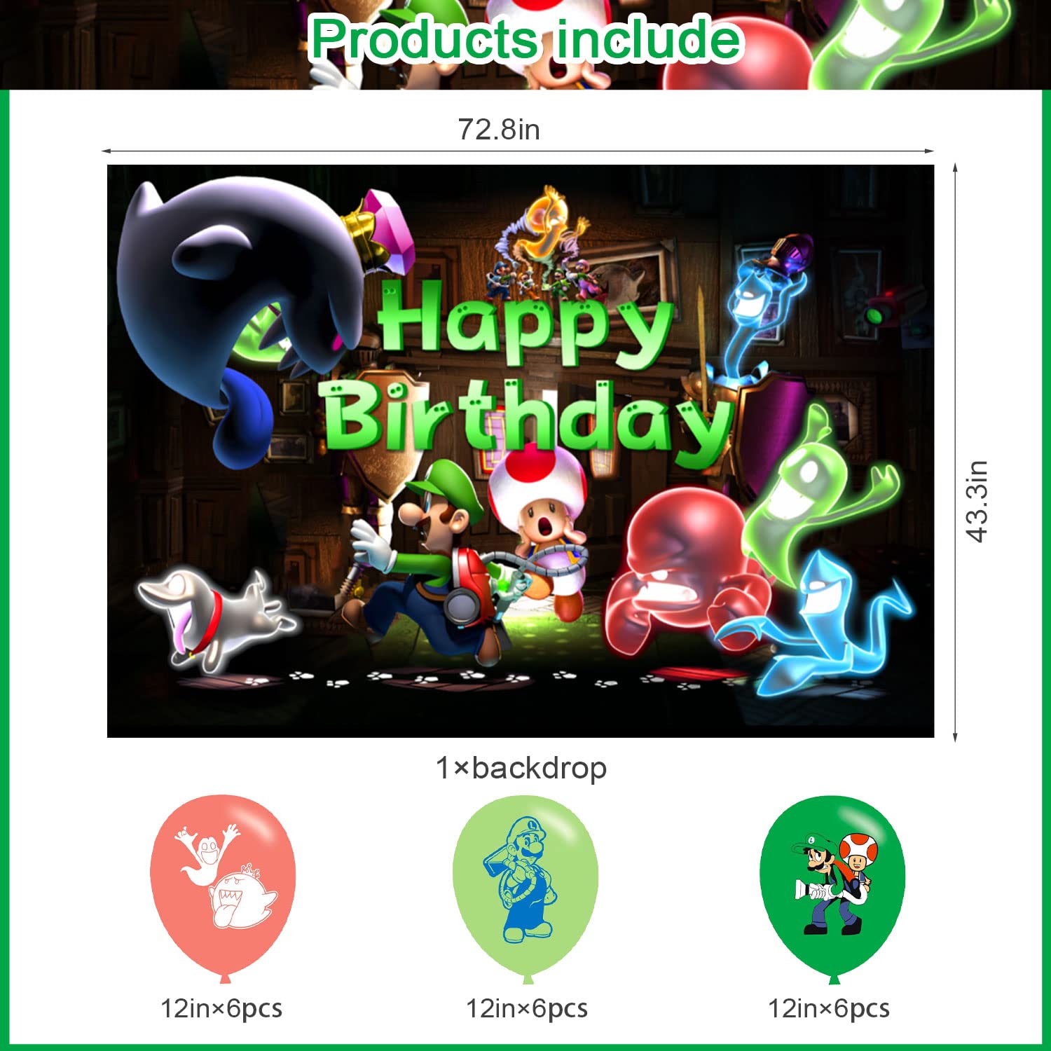 Luigi's Mansion 3 Birthday Backdrop Cartoon Luigi's Mansion 3 Banner Poster for Luigi's Mansion Fans Girls Cartoon Theme Party DecorationsLuigi's Mansion Birthday Supplies Background Studio