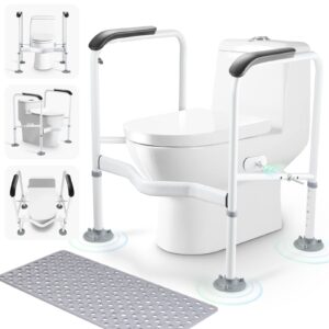 hybodies toilet safety rails for elderly, heavy duty toilet safety frame with handles, adjustable height & width, toilet assist grab bar with anti-slip mat, up to 350 lbs, fits for any toilets