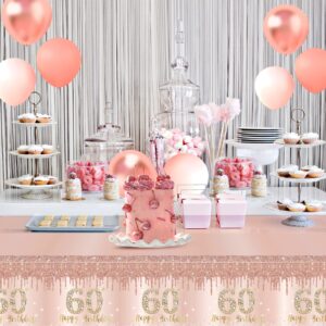 Excelloon 3 Pack 60th Birthday Tablecloth Decorations for Women, Pink Rose Gold Happy 60 Birthday Table Cover Party Supplies, Sixty Year Old Birthday Plastic Disposable Rectangular Table Cloth Decor