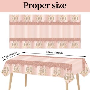 Excelloon 3 Pack 60th Birthday Tablecloth Decorations for Women, Pink Rose Gold Happy 60 Birthday Table Cover Party Supplies, Sixty Year Old Birthday Plastic Disposable Rectangular Table Cloth Decor