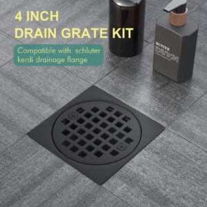 Uni-Green 4” Drain Grate Kit Replacement Compatible with Schluter Kerdi-Drain Flange - CUPC Certification, SS304 Stainless Steel and Durable ABS Material, Includes Height Adjustment Collar and Ring.