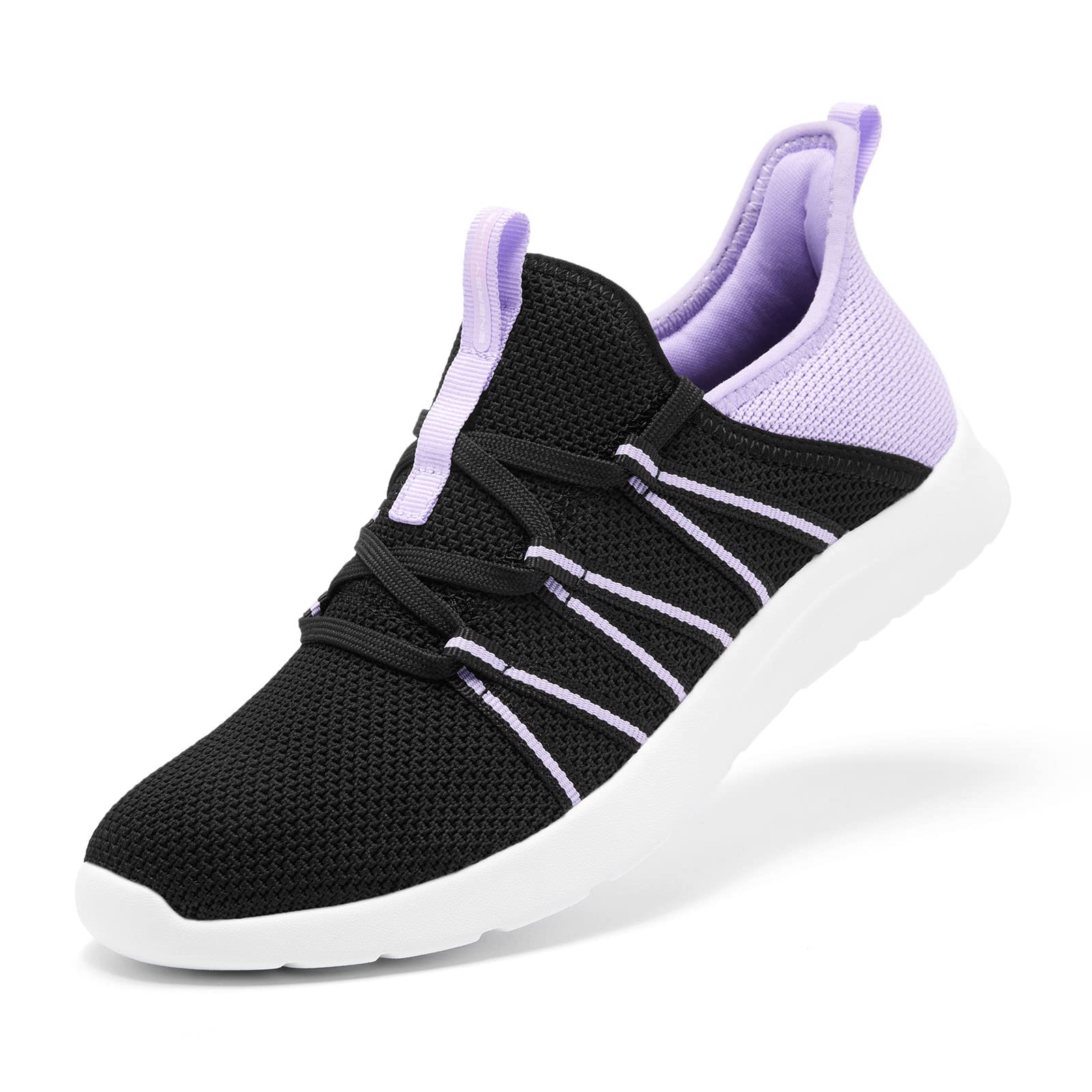 HIITAVE Walking Shoes Womens Tennis Slip On Sneakers for Running Fitness Jogging Plantar Fasciitis Breathable Black Lavender Size 8 US