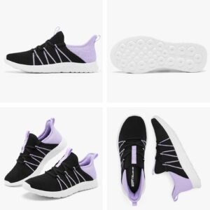 HIITAVE Walking Shoes Womens Tennis Slip On Sneakers for Running Fitness Jogging Plantar Fasciitis Breathable Black Lavender Size 8 US