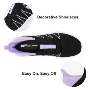 HIITAVE Walking Shoes Womens Tennis Slip On Sneakers for Running Fitness Jogging Plantar Fasciitis Breathable Black Lavender Size 8 US