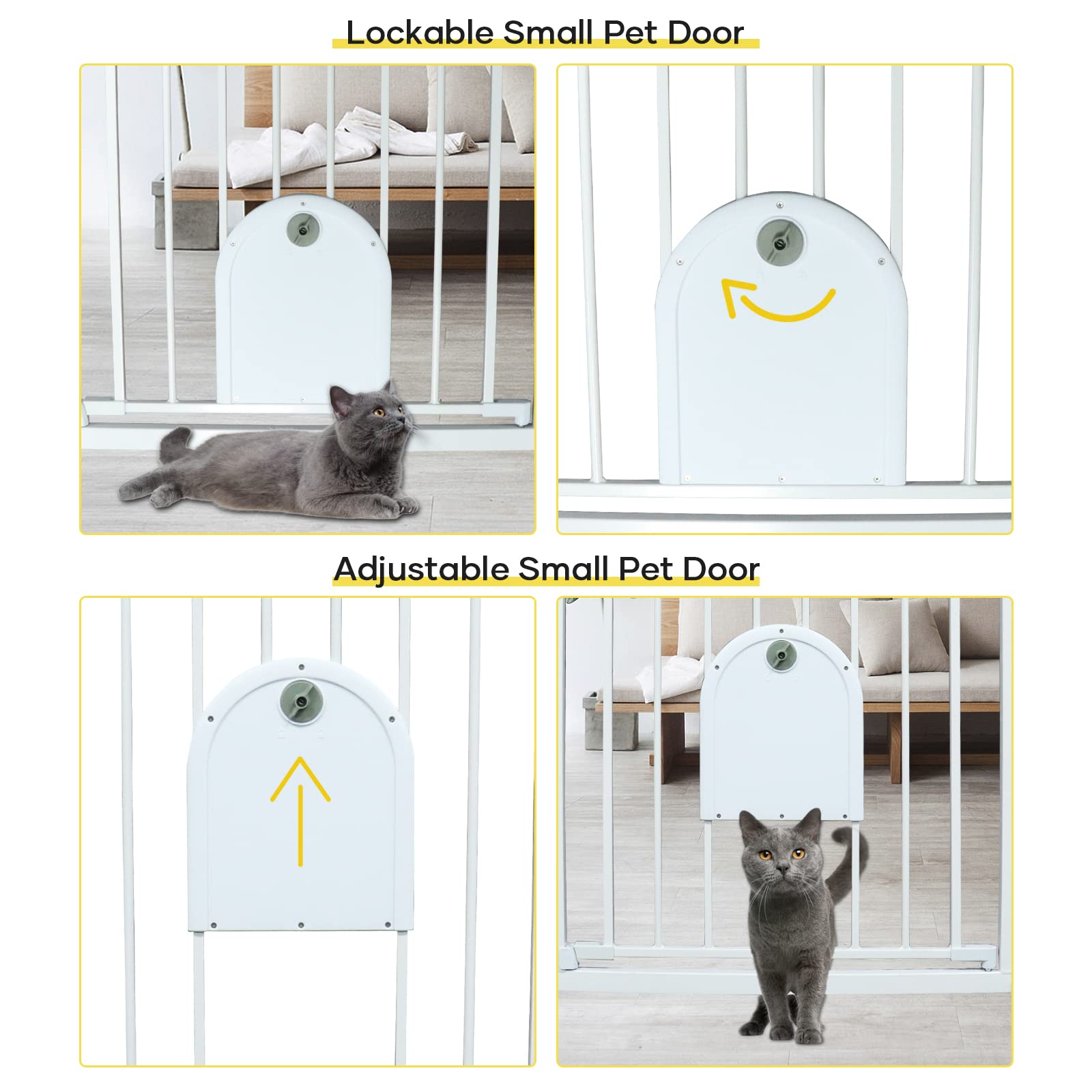 Baby Gate with Cat Door，42.5"-29.5" Auto Close Safty Dog Gate with Cat Door- Pressure Mounted Baby Gate for Doorway Stairs (Fits 29.5-42.5" Width)