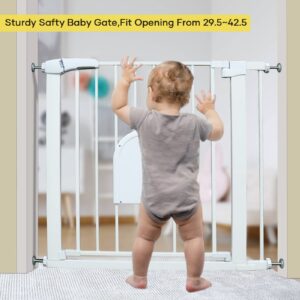 Baby Gate with Cat Door，42.5"-29.5" Auto Close Safty Dog Gate with Cat Door- Pressure Mounted Baby Gate for Doorway Stairs (Fits 29.5-42.5" Width)