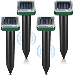 mole repellent solar powered 4 pack ultrasonic sonic repellent, vole snake gopher deterrent spikes for lawn garden, outdoor yard groundhog chipmunk repeller