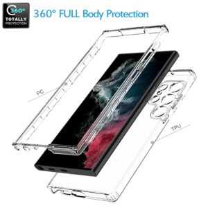 Tothedu Phone Case for Samsung Galaxy S23 Ultra Case with Tempered-Glass Screen Protector, Clear Full Body Protective Hard PC Shell TPU Bumper Cover Cases for Samsung Galaxy S23 Ultra 5G (Clear)