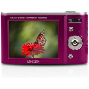 Minolta MND20-M 44 MP / 2.7K Ultra HD Digital Camera Magenta Bundle with Lexar 64GB High-Performance 800x UHS-I SDHC Memory Card Blue Series