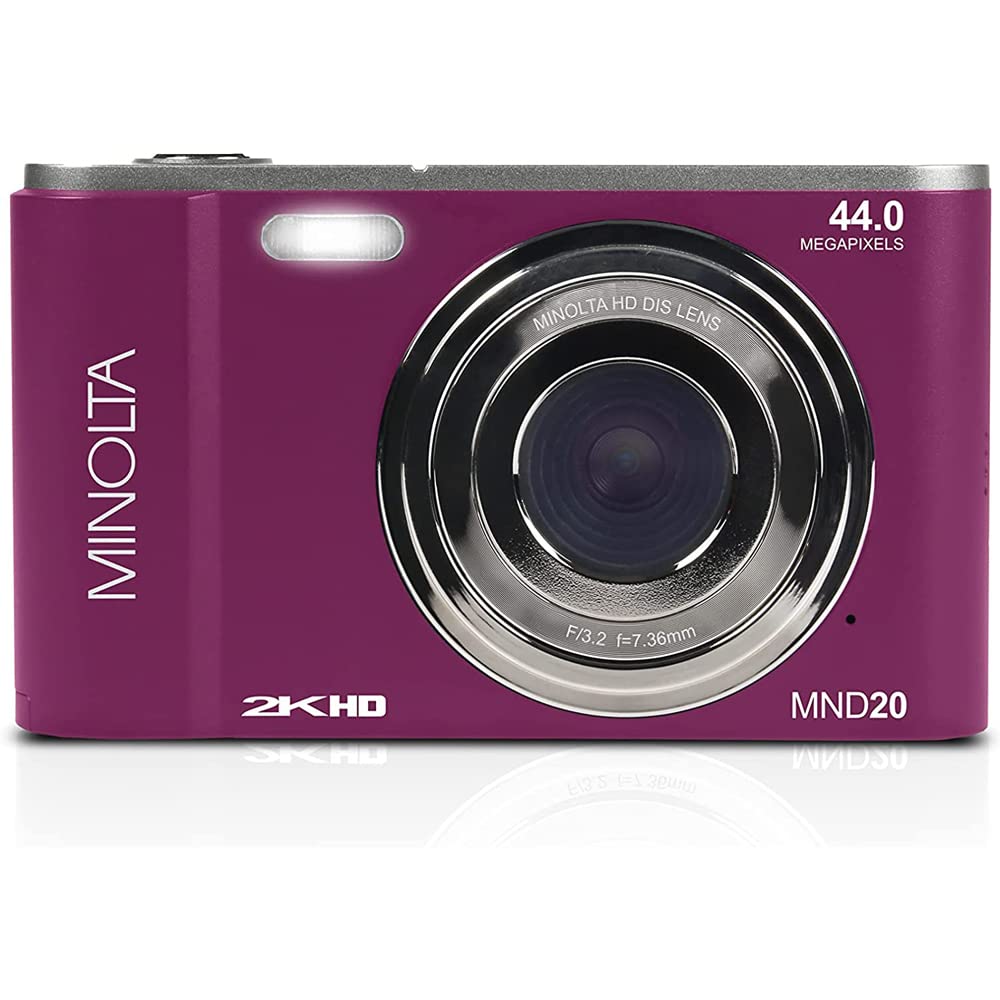 Minolta MND20-M 44 MP / 2.7K Ultra HD Digital Camera Magenta Bundle with Lexar 64GB High-Performance 800x UHS-I SDHC Memory Card Blue Series