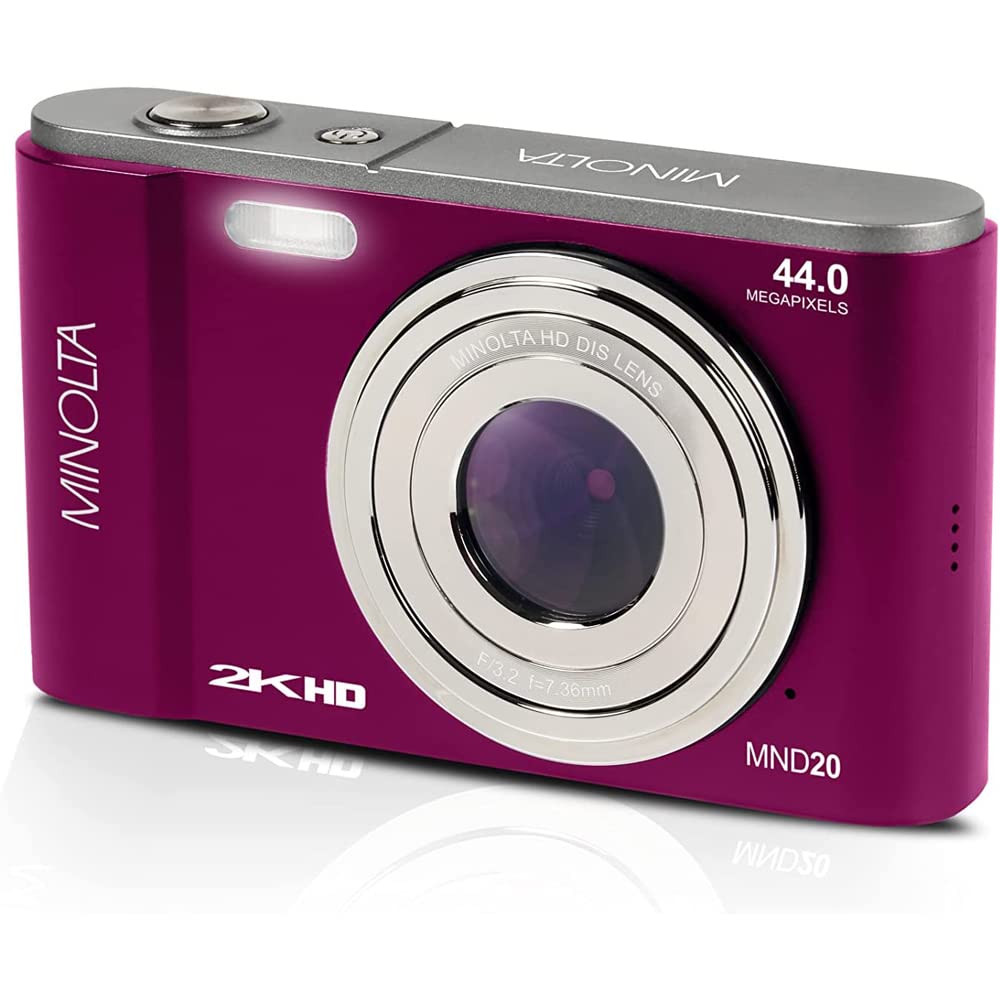 Minolta MND20-M 44 MP / 2.7K Ultra HD Digital Camera Magenta Bundle with Lexar 64GB High-Performance 800x UHS-I SDHC Memory Card Blue Series