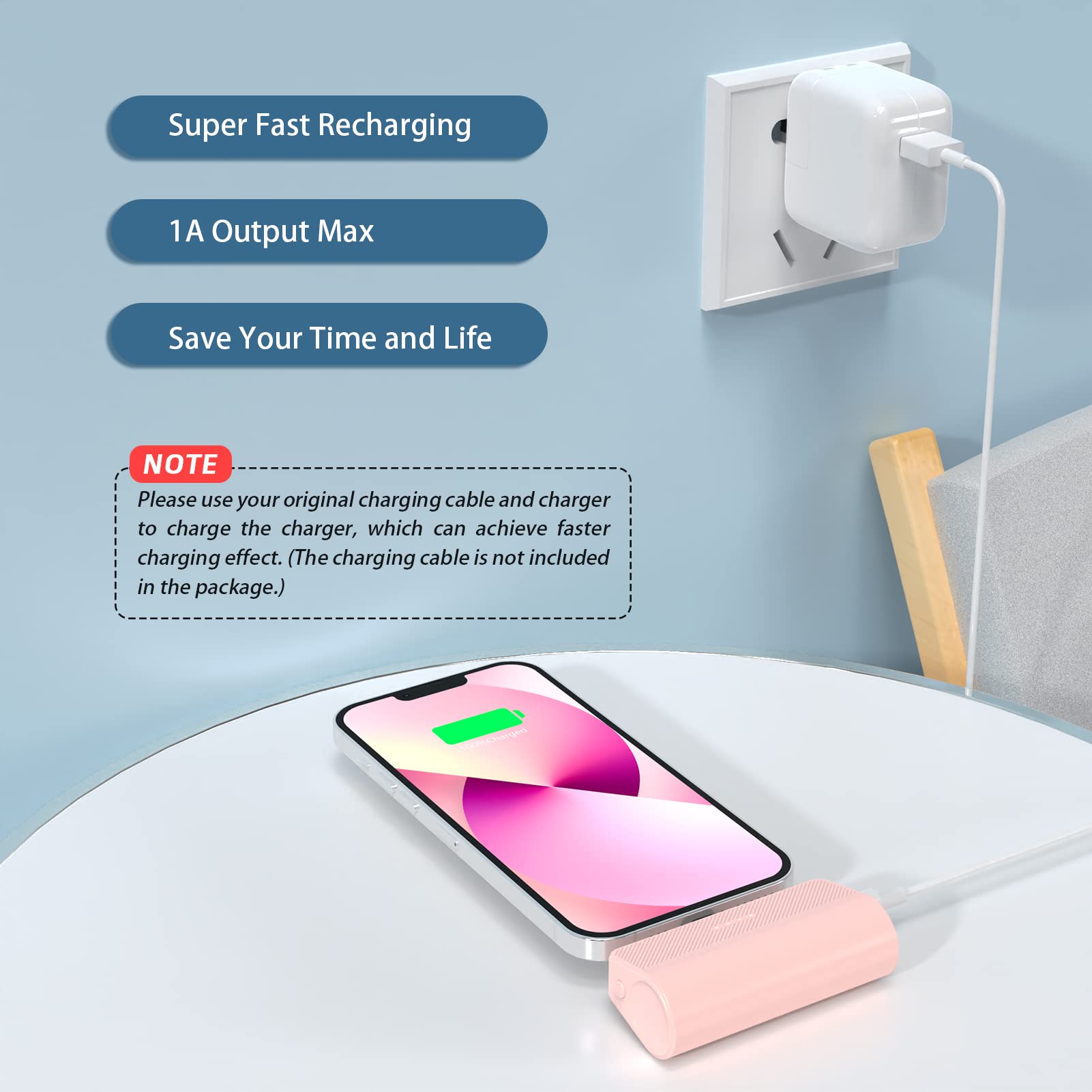 ATGIH Portable Charger for iPhone,3500mAh Ultra-Compact Small Power Bank Compatible with iPhone 6/7/8/SE/11/XR/12/12 Pro Max/13/13 Pro Max/14/14 Pro Max/14 Plus/Airpods Series（Pink）