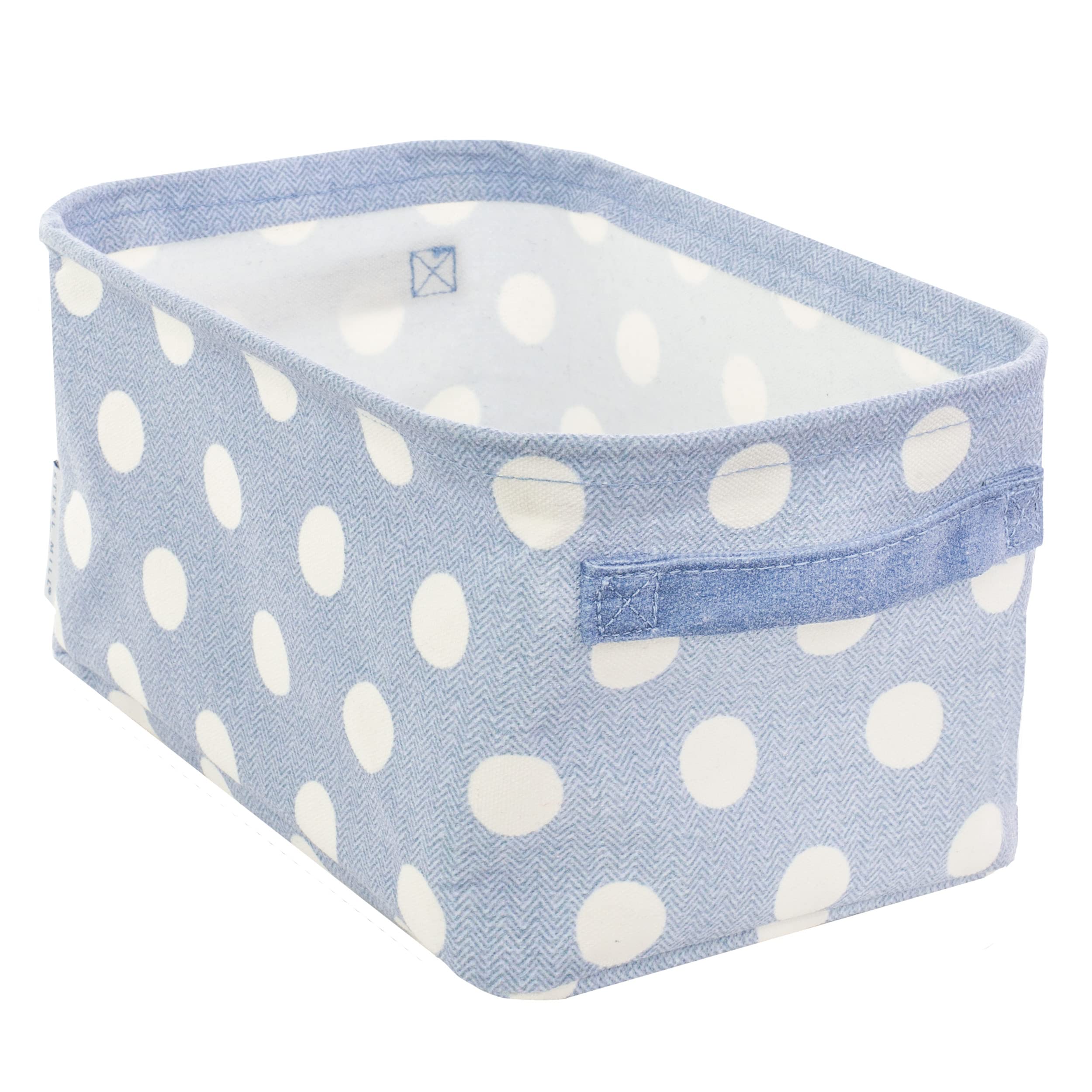 Steel Mill & Co 3-Pack Collapsible Storage Bins, Small Baskets for Organizing, Decorative Fabric Bins for Nursery, Shelves, and Closets, Blue and Cream Texture Dots